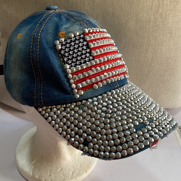 no brand | Accessories | Usa Rhinestone Denim American Flag Jeans Hat ...